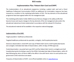 BCG Medac: Implementation Plan: Patient Alert Card and DHPC - Fannin Ltd
